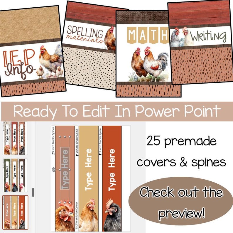 Editable Chicken Binder Covers and Spines Farmhouse Classroom Decor ...