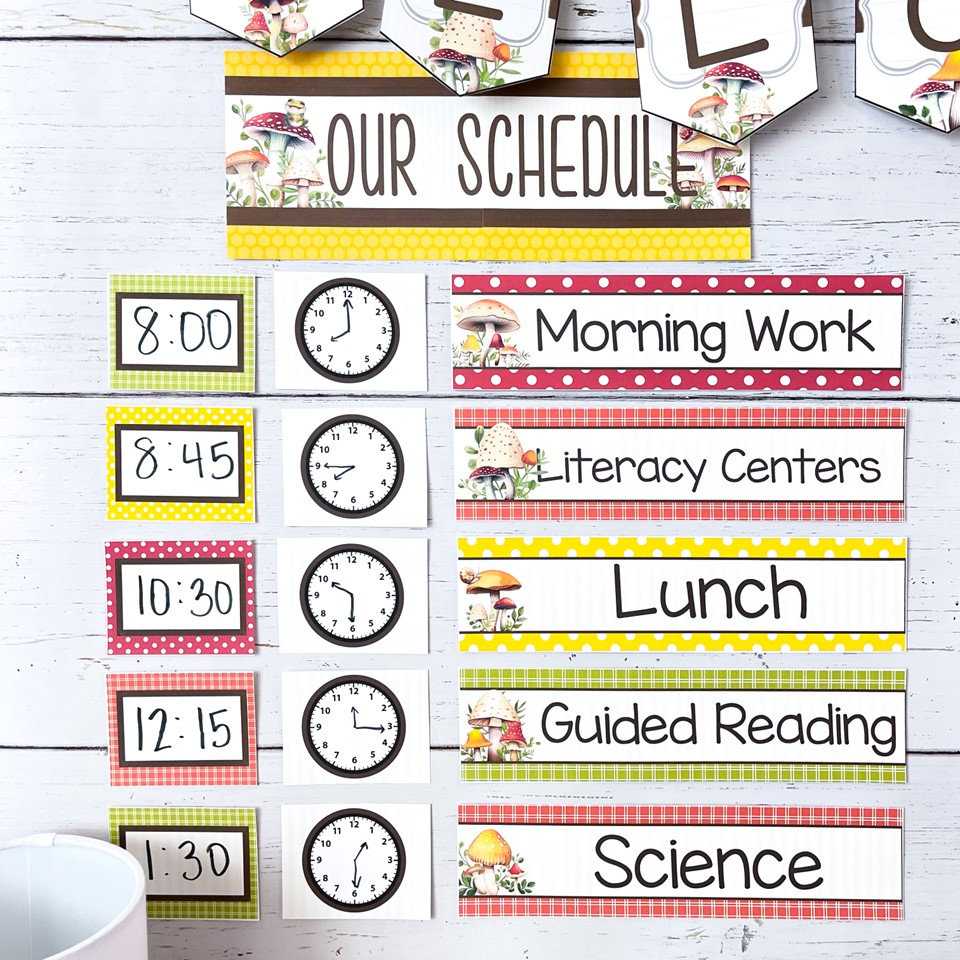 Editable Daily Schedule Cards Mushroom Retro Classroom Decor Printable ...