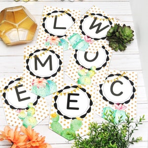 Editable Bunting Bulletin Board Welcome Banner Letters Cactus and ...