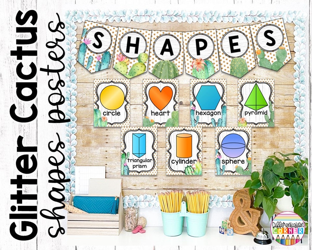 PRINTABLE Shape Posters and Charts | Cactus Classroom Decor | 2D and 3D ...