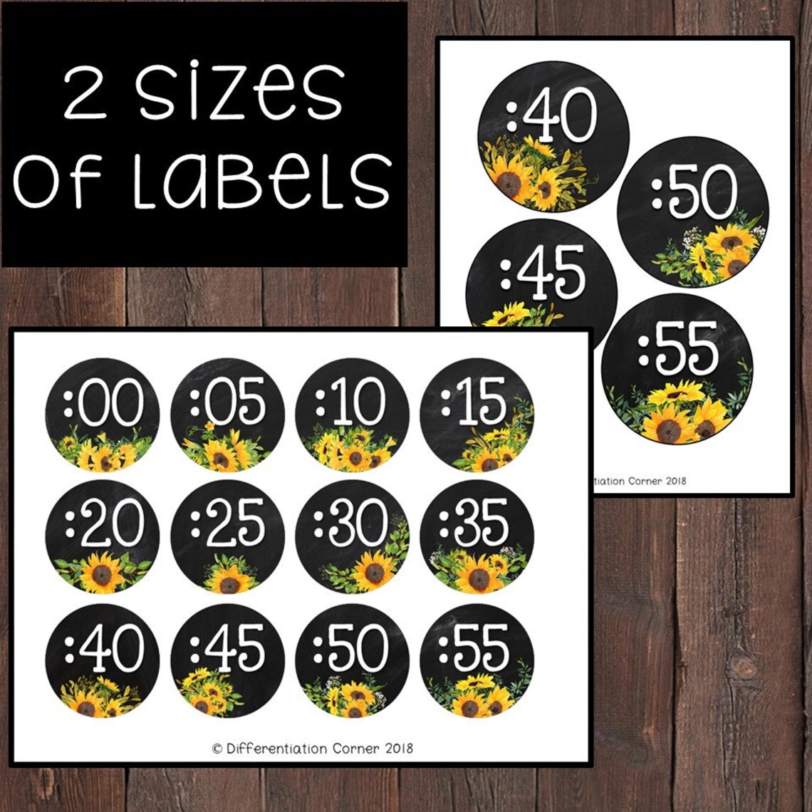 PRINTABLE Clock Label Numbers in 5 Minute Intervals Sunflower Farmhouse ...