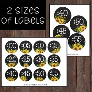 PRINTABLE Clock Label Numbers in 5 Minute Intervals Sunflower Farmhouse ...