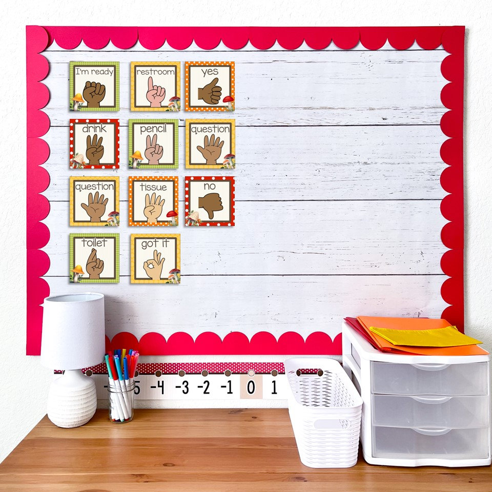 Classroom Hand Signal Posters, Mushroom Retro Classroom Decor, Editable ...