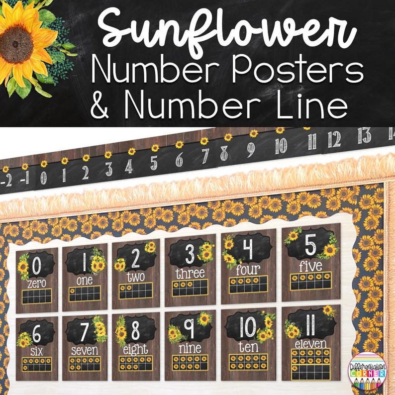 Number Posters 0-30 Number Line With Negative Numbers Sunflower ...