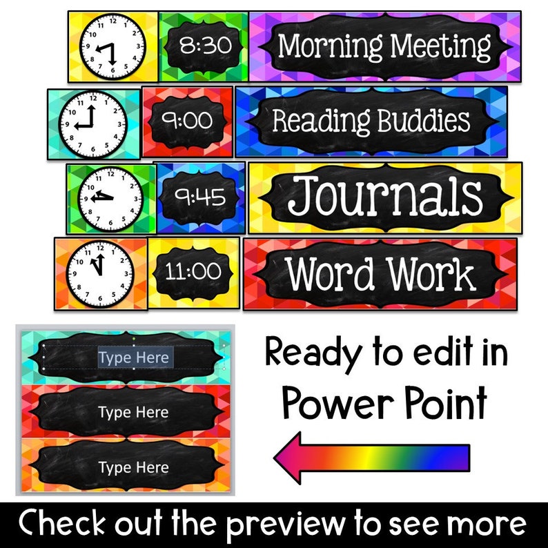 Editable Daily Schedule Cards Rainbow Classroom Decor Printable ...