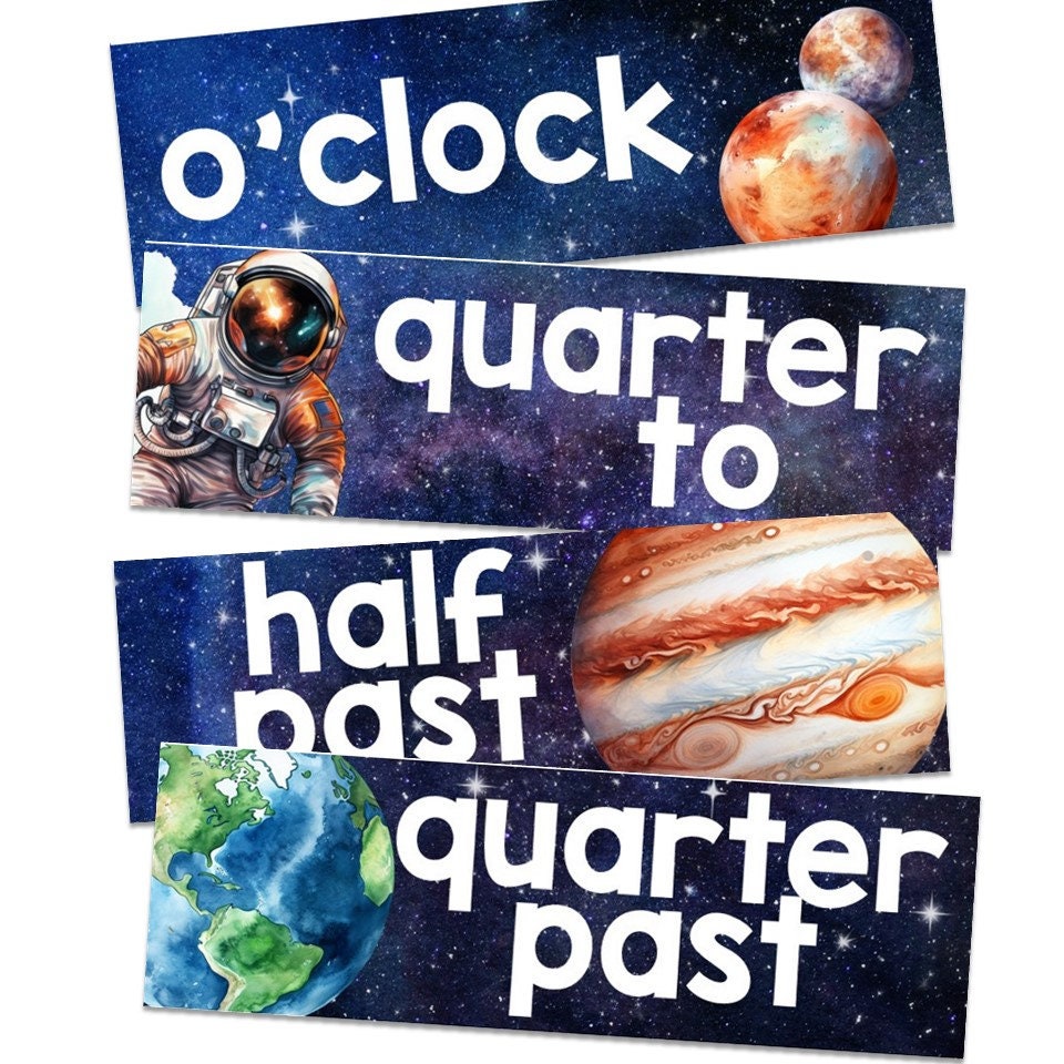 Space Clock Label Numbers in 5 Minute Intervals Space Classroom Decor ...