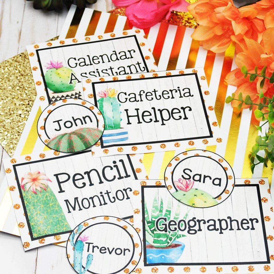 Editable Classroom Jobs Chart Template Cactus and Succulent Classroom ...