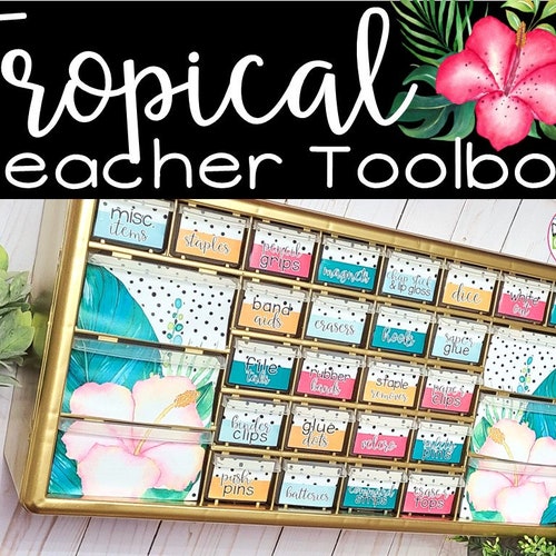 Tropical Teacher Tool Box Labels Tropical Classroom Decor - Etsy