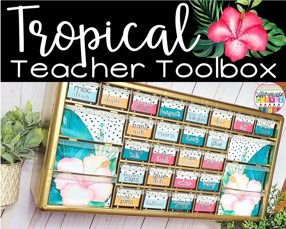 Tropical Teacher Tool Box Labels Tropical Classroom Decor - Etsy