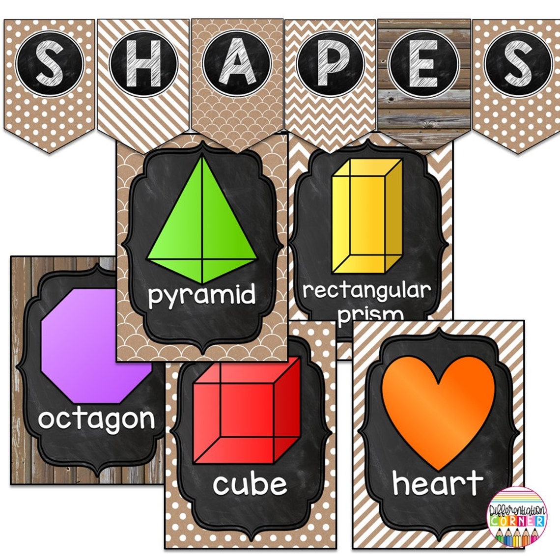 Printable Shape Posters And Charts Farmhouse Neutral Classroom Decor 2d