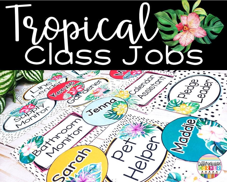 Editable Classroom Jobs Chart Template Tropical Classroom - Etsy