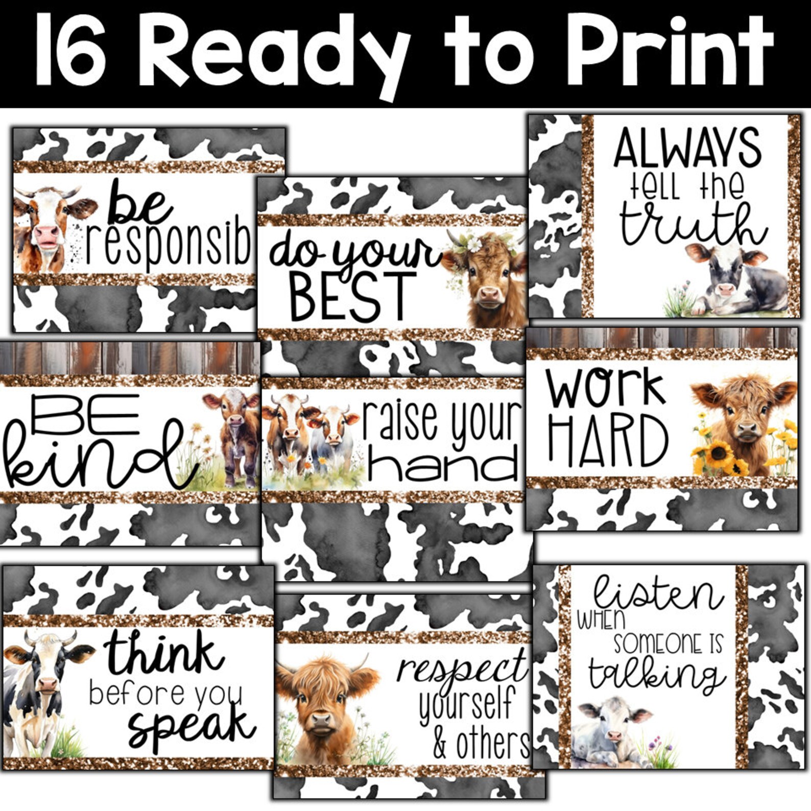 Cow Print Farmhouse Classroom Rules Posters Farmhouse Cow - Etsy