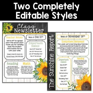 Editable Classroom Newsletter Template | Sunflower Farmhouse Classroom ...