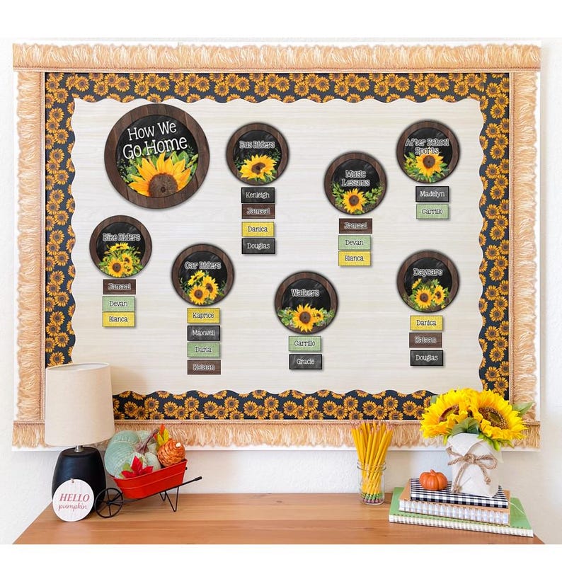 How We Go Home Dismissal Chart Template | Sunflower Farmhouse Classroom ...