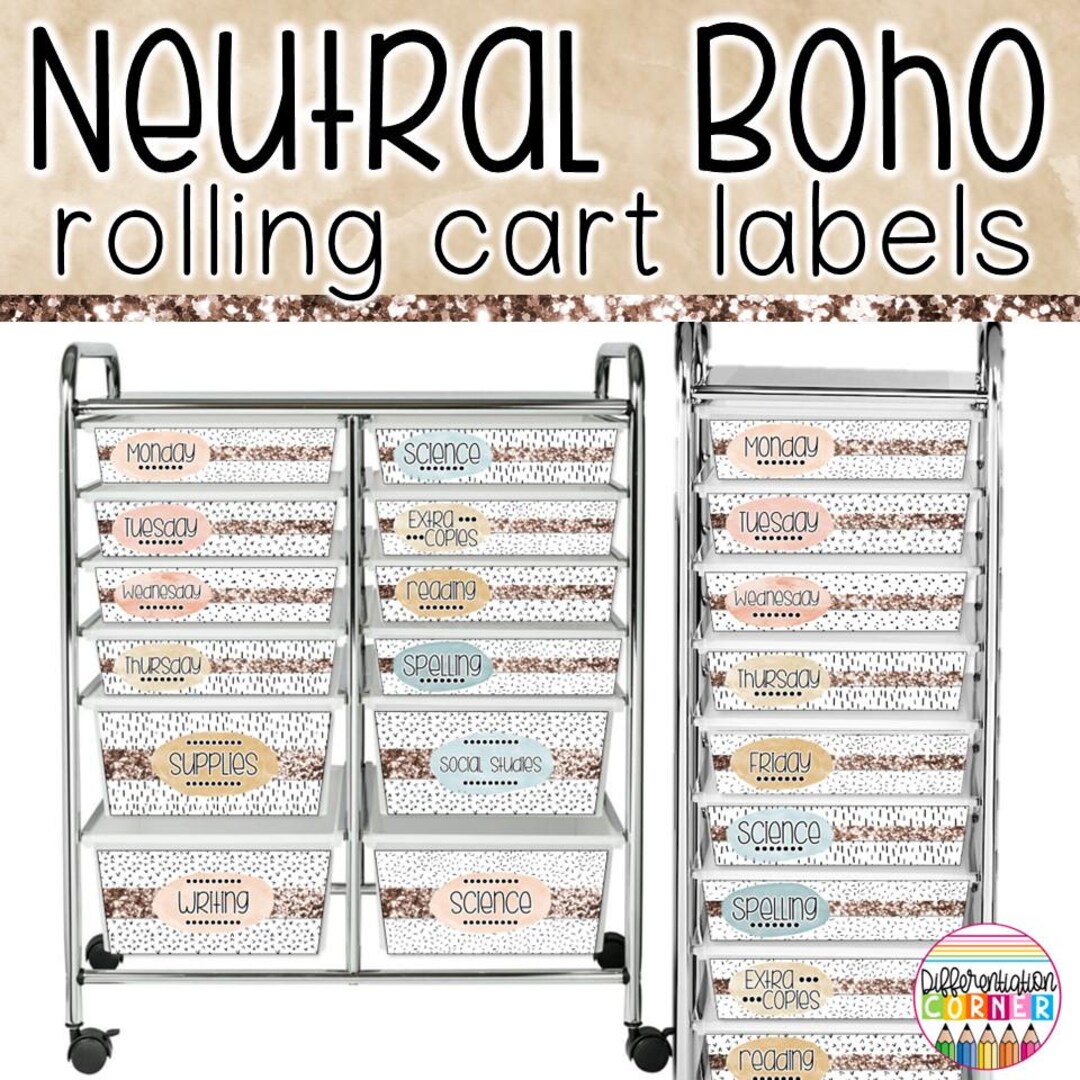 10 Drawer Cart Labels Editable Neutral Boho Classroom Decor Neutral ...