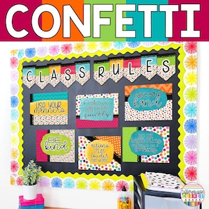 Editable Confetti Rainbow Classroom Rules Posters Confetti Rainbow ...