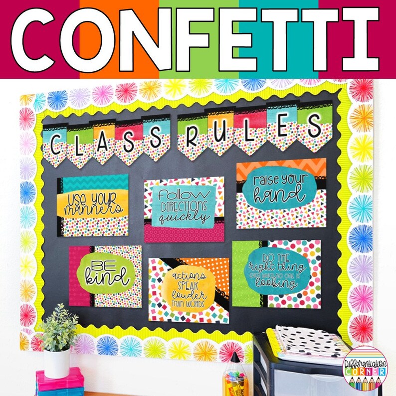 Editable Confetti Rainbow Classroom Rules Posters Confetti Rainbow ...