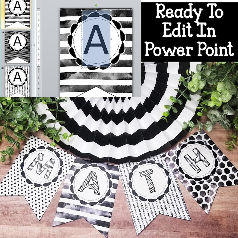Editable Black and White Bunting Bulletin Board Banner Letters | Black ...