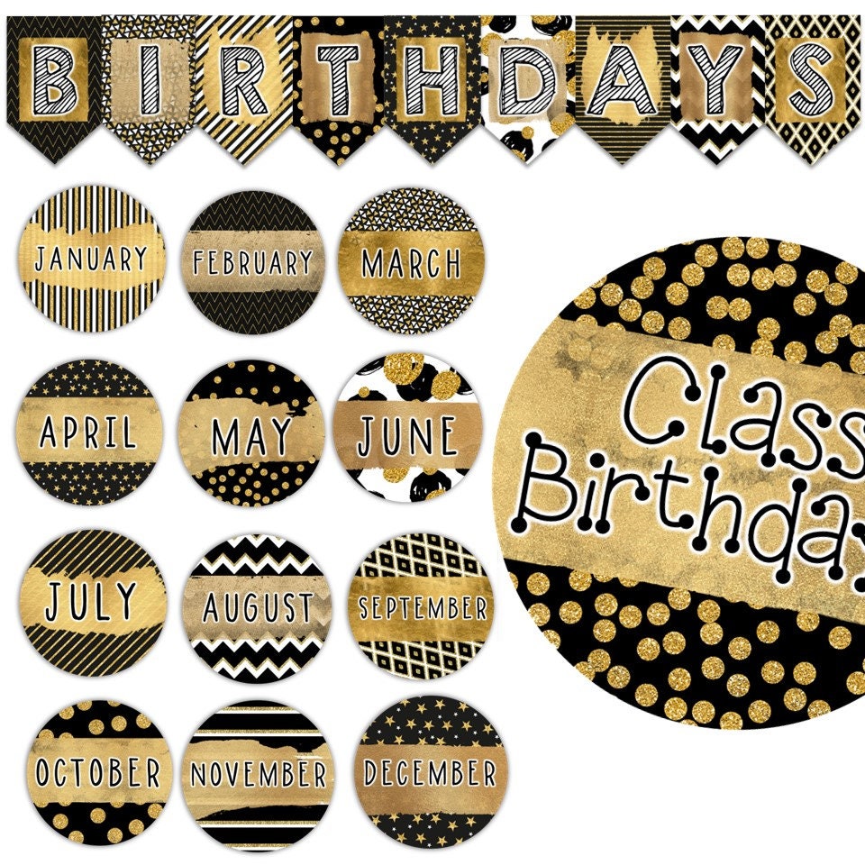 Black and Gold Classroom Birthday Display Black and Gold Classroom ...