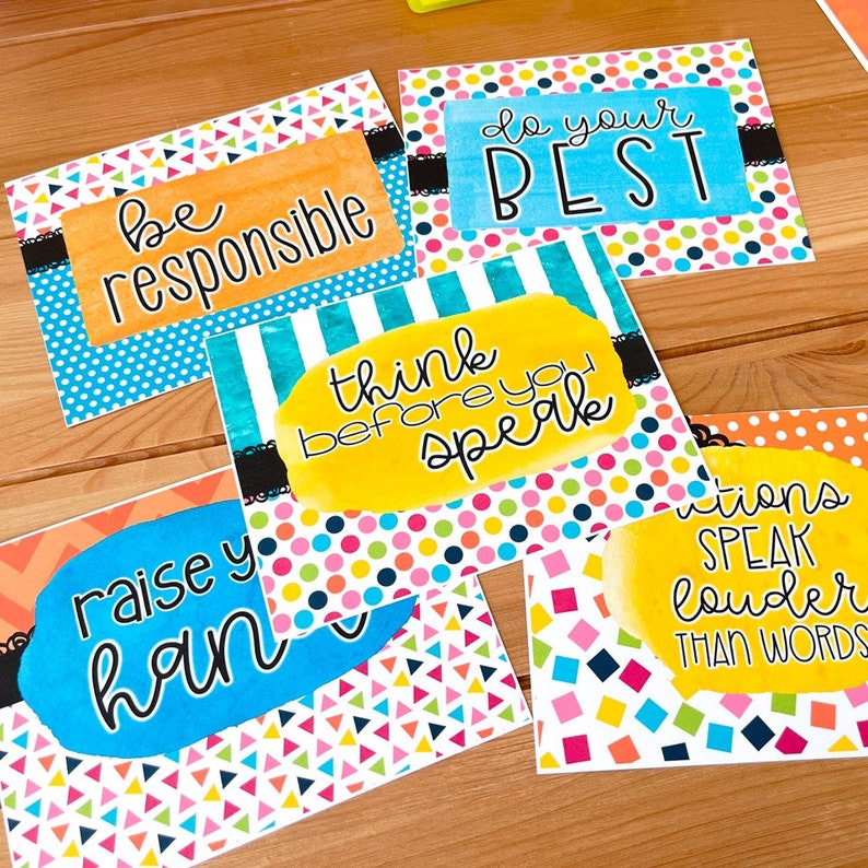 Editable Confetti Rainbow Classroom Rules Posters Confetti Rainbow ...