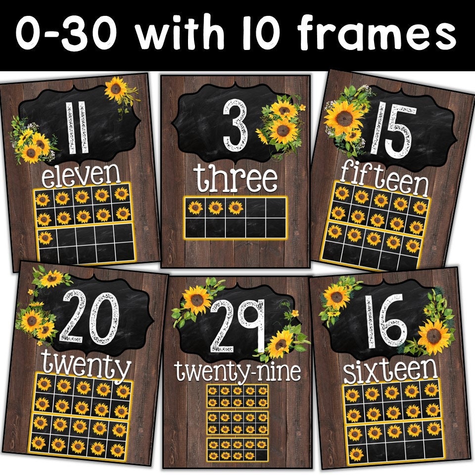 Number Posters 0-30 Number Line With Negative Numbers Sunflower ...