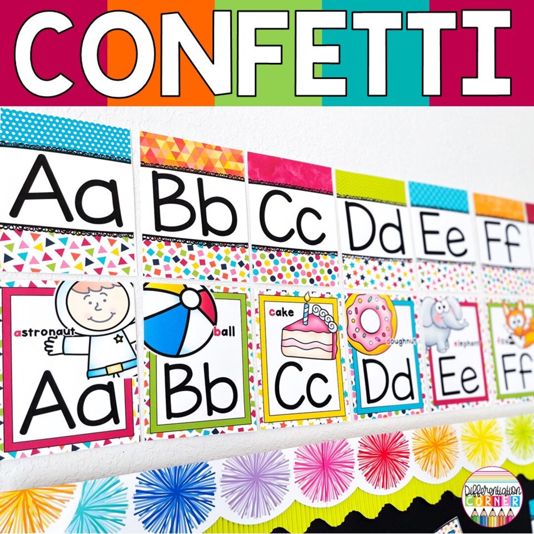 Alphabet Posters With Pictures for the Classroom | Confetti Rainbow ...
