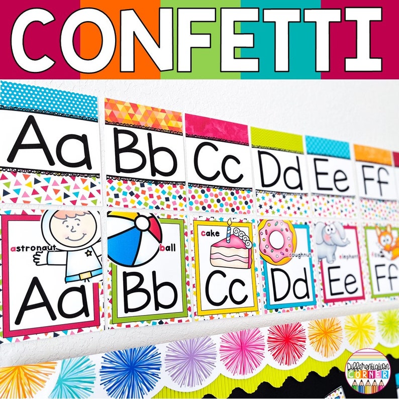 Alphabet Posters With Pictures for the Classroom | Confetti Rainbow ...