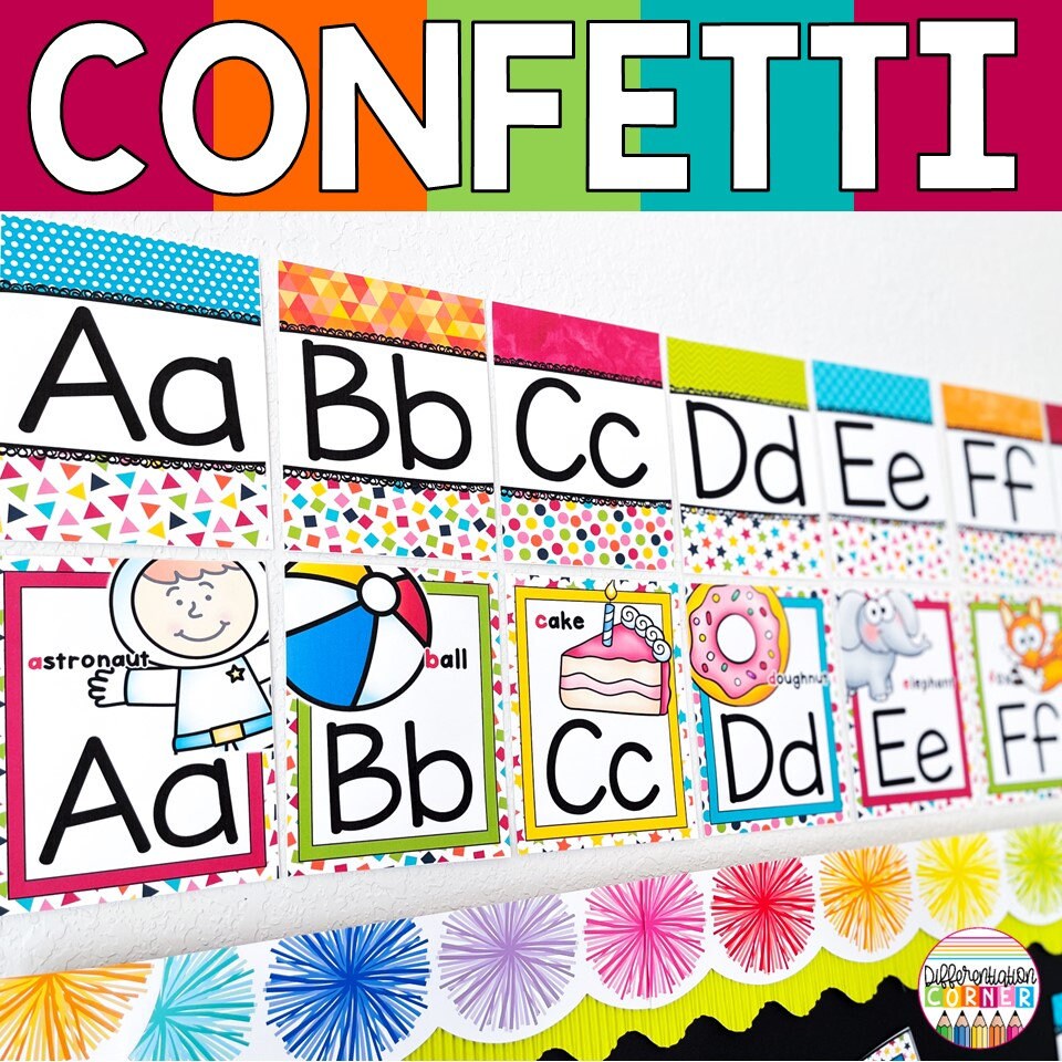 Alphabet Posters With Pictures for the Classroom | Confetti Rainbow ...