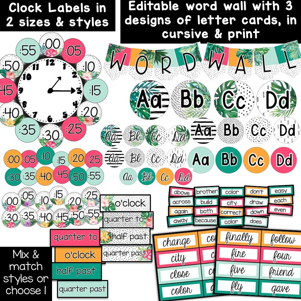 Modern Tropical Classroom Decor Bundle Classroom Bulletin - Etsy