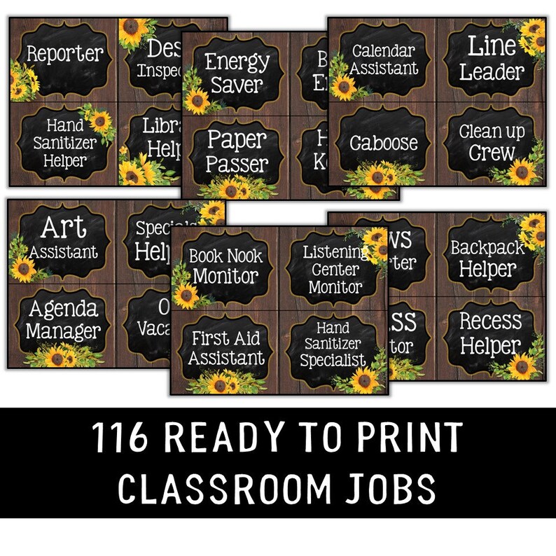 Editable Classroom Jobs Chart Template Sunflower Farmhouse - Etsy