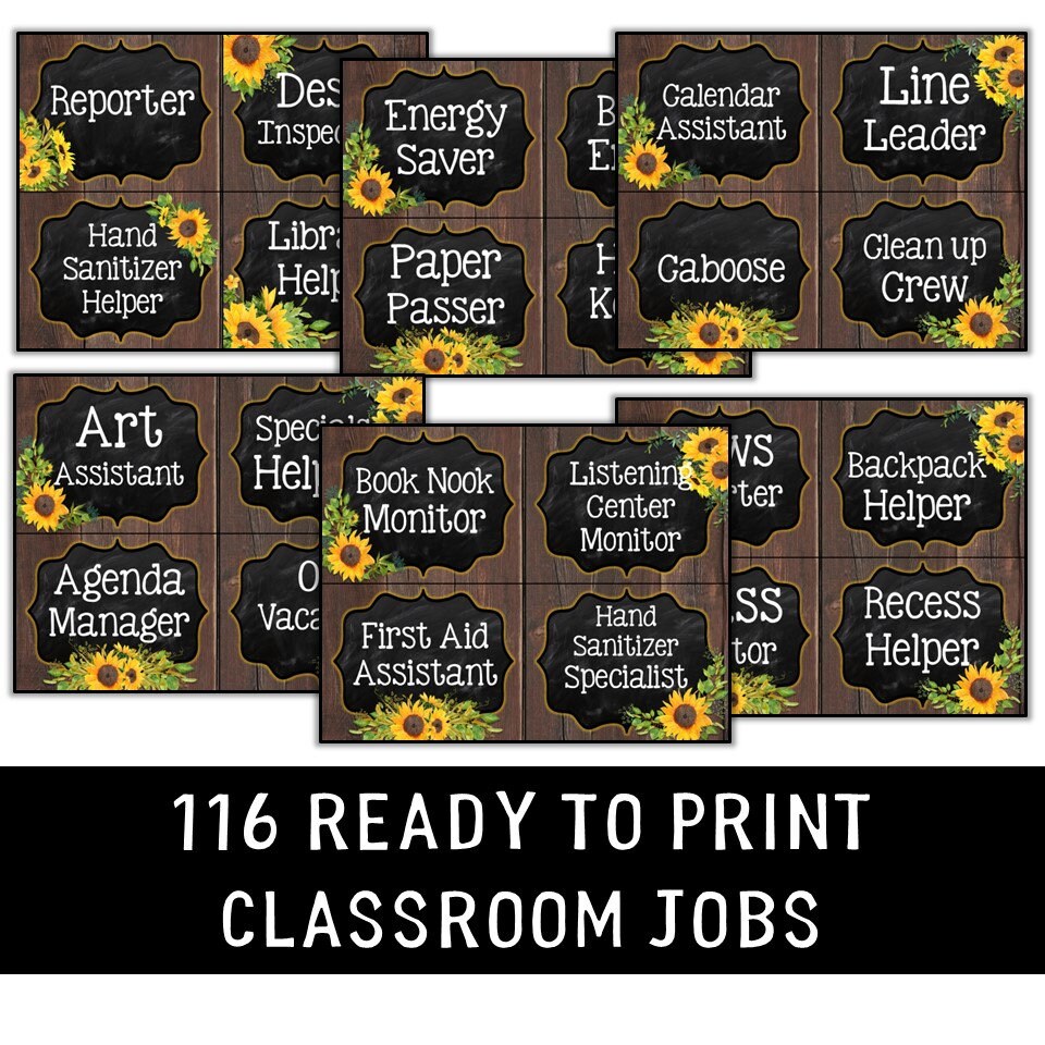 Editable Classroom Jobs Chart Template Sunflower Farmhouse Classroom ...