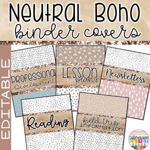 Editable Binder Covers and Spines Neutral Boho Classroom Decor ...