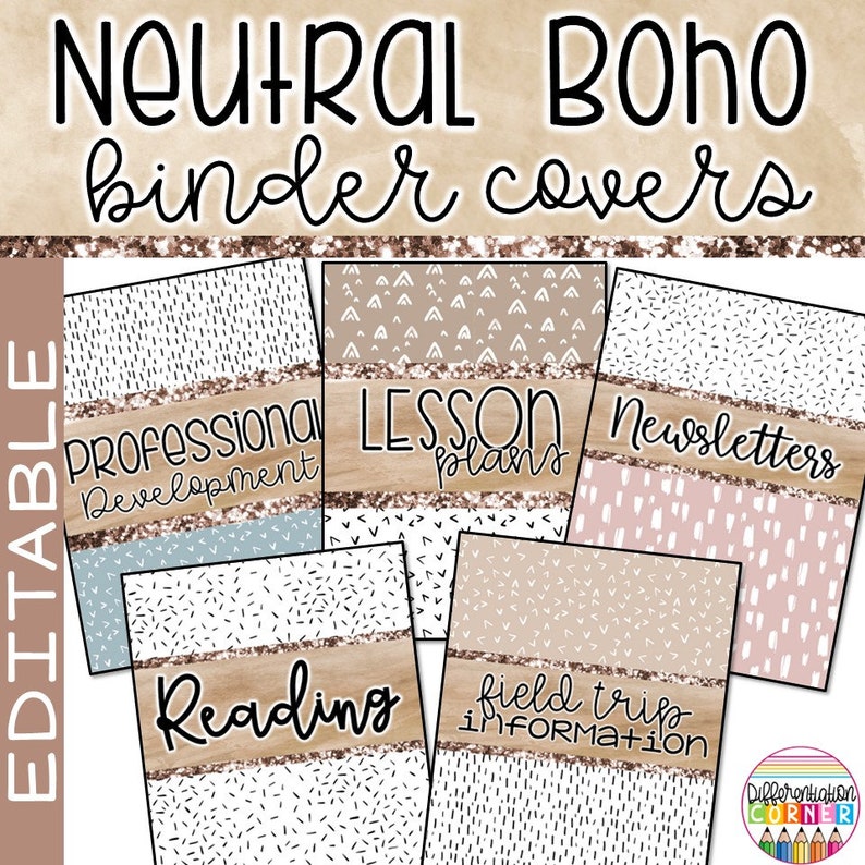 Editable Binder Covers and Spines Neutral Boho Classroom - Etsy
