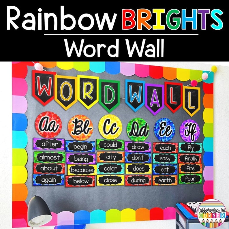 Classroom Word Wall Display Editable Rainbow Classroom Decor Word Wall ...