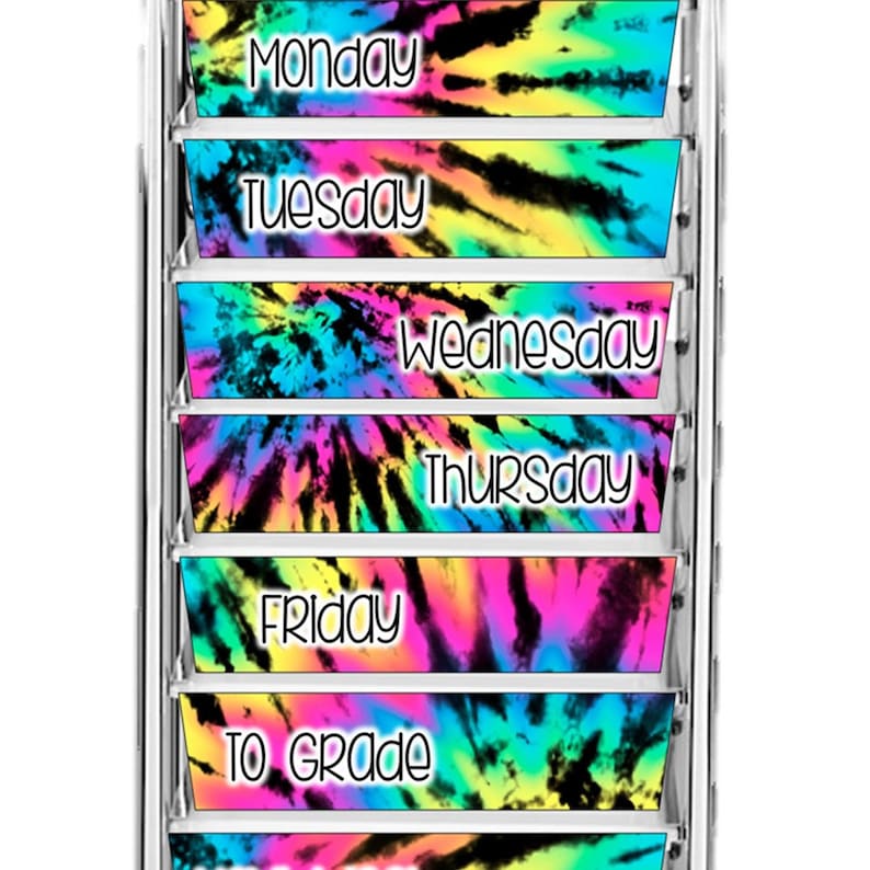 10 Drawer Rolling Cart Labels Editable Tie Dye Retro Classroom Decor ...
