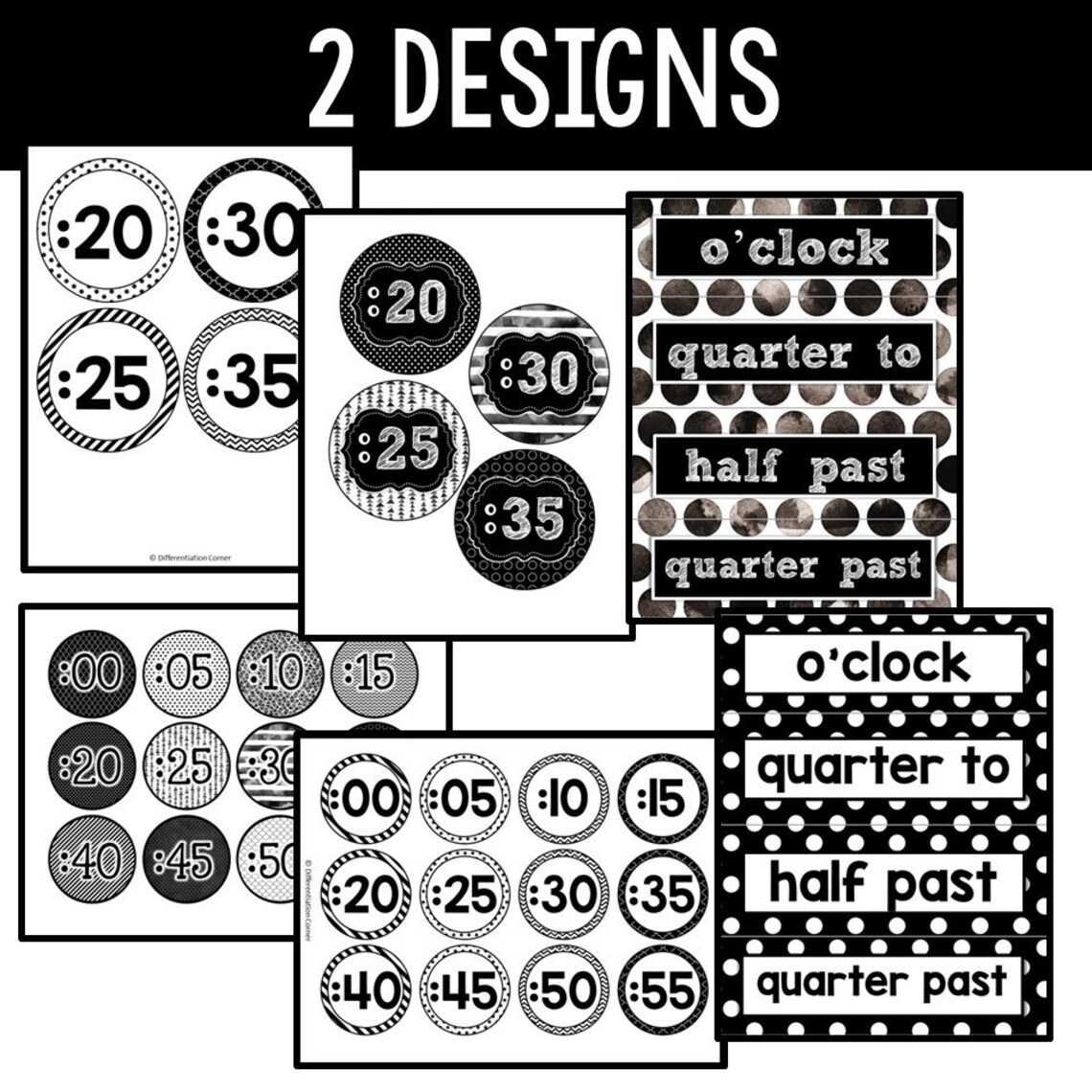 PRINTABLE Clock Label Numbers in 5 Minute Intervals Black and White ...