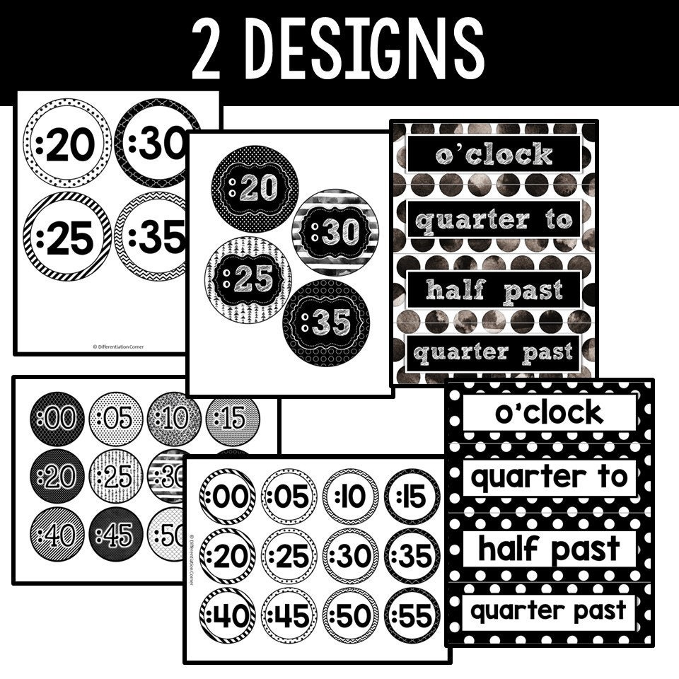 PRINTABLE Clock Label Numbers in 5 Minute Intervals Black and White ... PRINTABLE Clock Label Numbers in 5 Minute Intervals Black and White ...