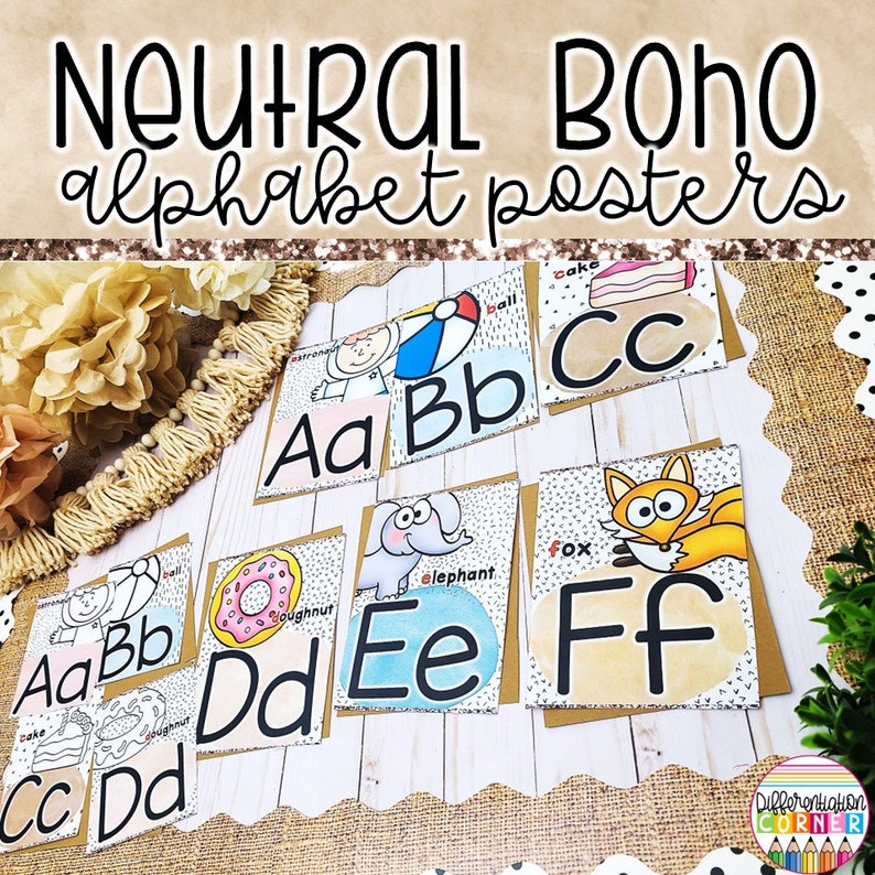 Alphabet Posters With Pictures for the Classroom Neutral Boho Classroom ...