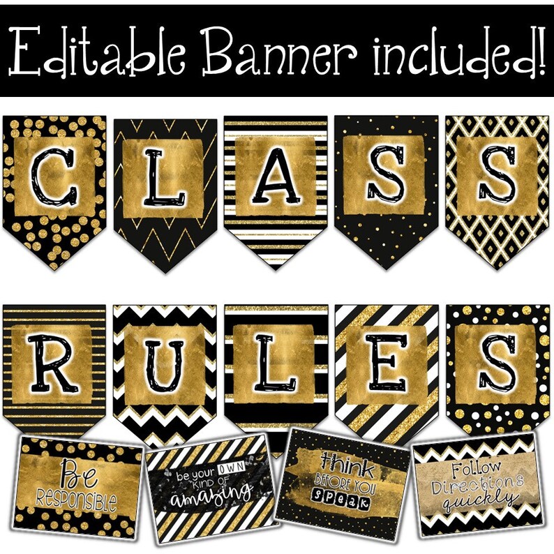 Black and Gold Classroom Rules Posters Black and Gold Classroom Decor ...