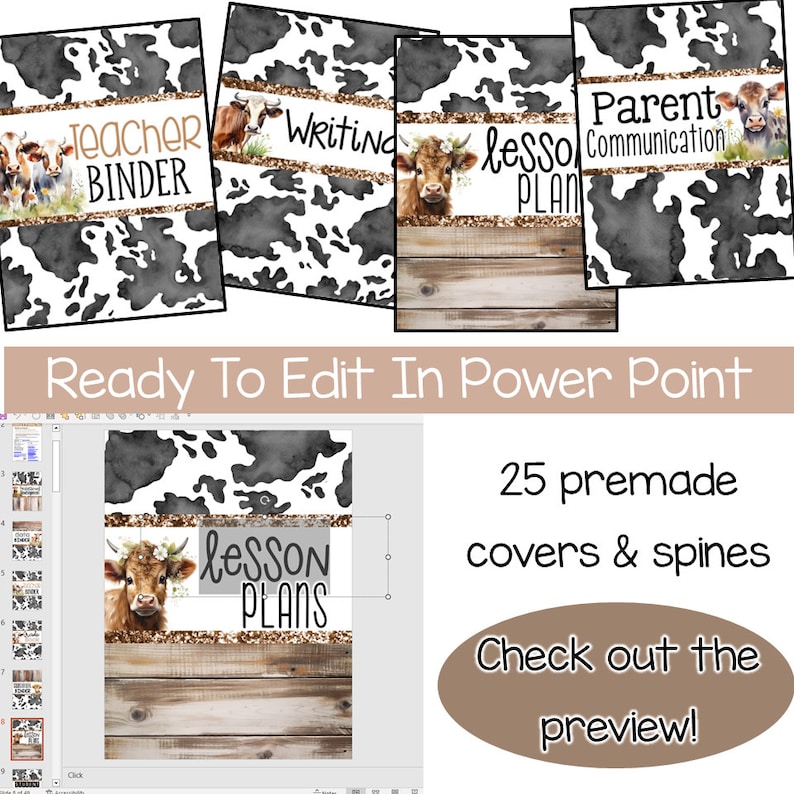 Editable Cow Print Binder Covers and Spines Farmhouse Classroom Decor ...