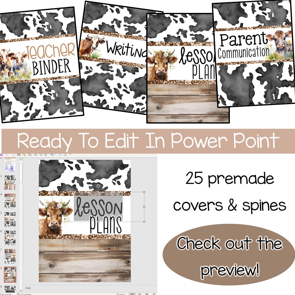Editable Cow Print Binder Covers and Spines Farmhouse Classroom Decor ...