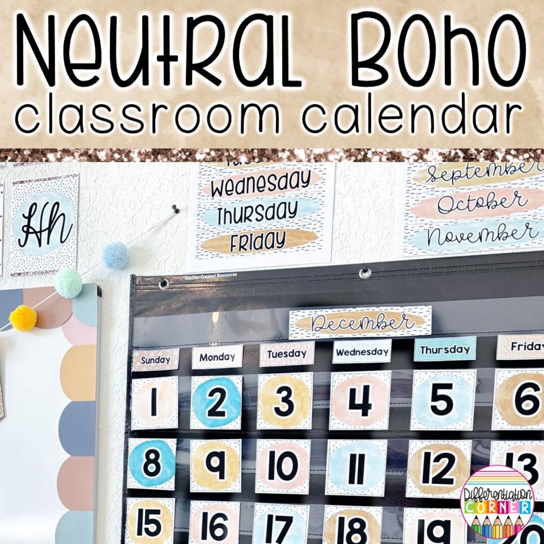 Boho Classroom Calendar Set With Weather Chart | Neutral Boho Classroom ...