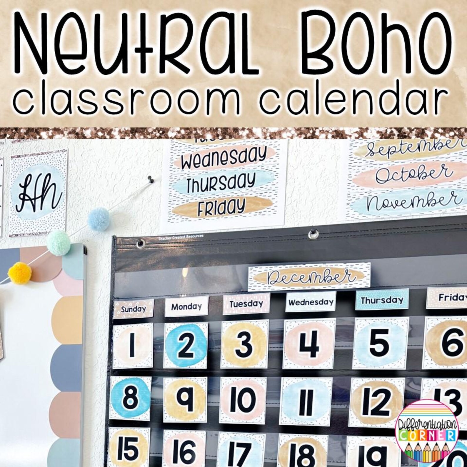 Boho Classroom Calendar Set With Weather Chart | Neutral Boho Classroom ...