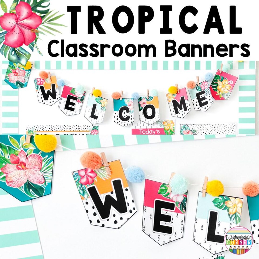 Editable Tropical Bunting Bulletin Board Banner Letters | Tropical ...