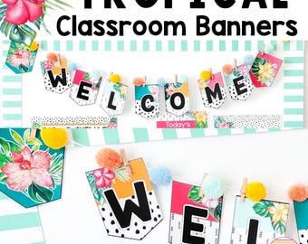 PRINTABLE Welcome Banner | Tropical Classroom Decor | Tropical Welcome ...