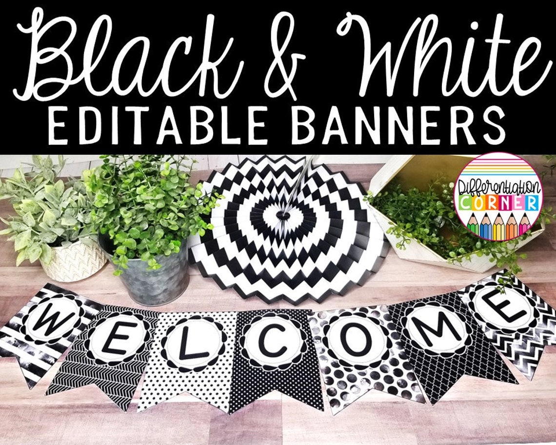 Editable Black and White Bunting Bulletin Board Banner Letters - Etsy
