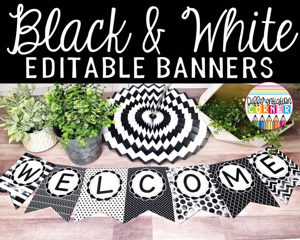 Letras de banner editables en blanco y negro del tablón de - Etsy México