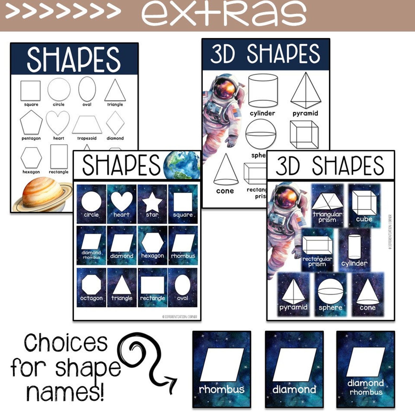 PRINTABLE Shape Posters Charts Space Classroom Decor 2D and 3D Shapes ...