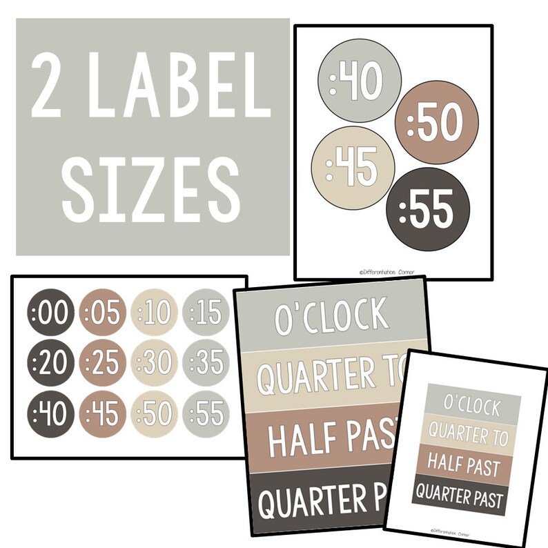 PRINTABLE Neutral Clock Label Numbers in 5 Minute Intervals Neutral ...