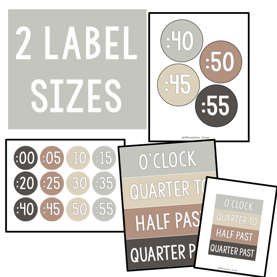 PRINTABLE Neutral Clock Label Numbers in 5 Minute Intervals Neutral ...